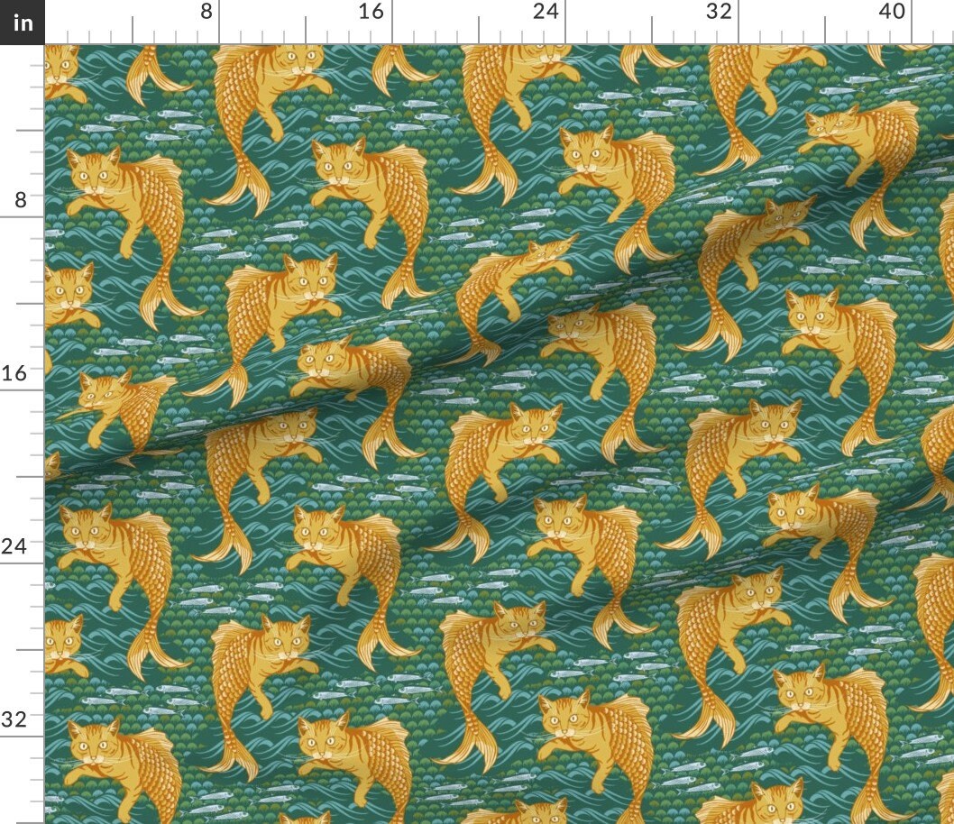 Catfish Fabric Fishy Felines by Cjldesigns Imaginary | Etsy