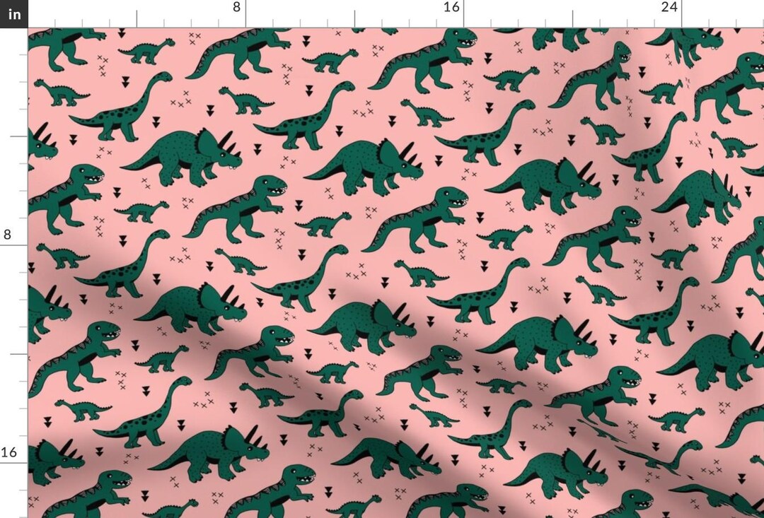 Dinosaur Pink Animal Nursery Fabric Cool Scandinavian Kids Dino Friends ...