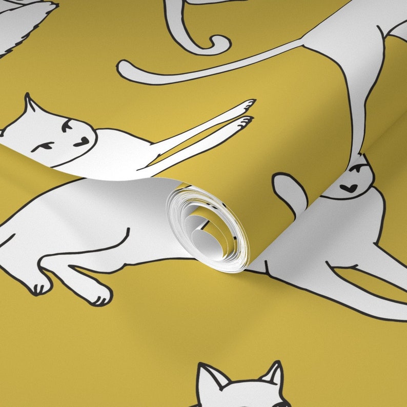 Cat Wallpaper Cats Mustard Yellow by Andrea Lauren Mustard - Etsy