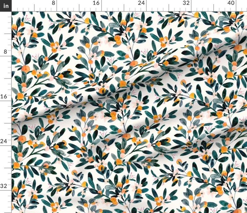 Citrus Fruit Branches Watercolor Fabric Clementine - Etsy