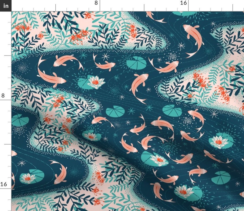Koi Fish Fabric World Waterways by Garabateo Water Gardens - Etsy