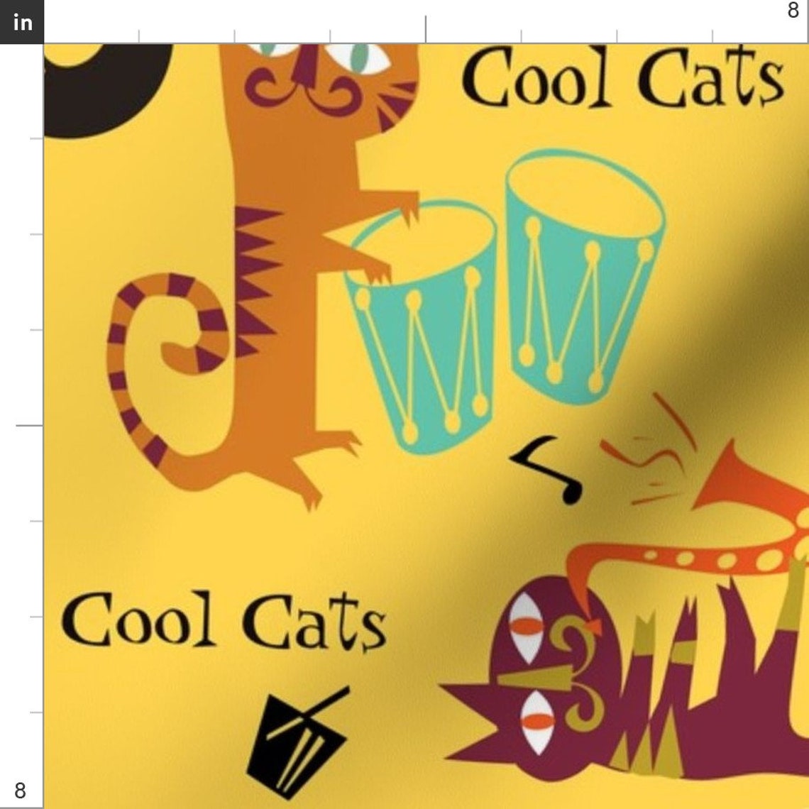 Jazz Cats Fabric Retro Cool Jazzy Cats by Snowflower Jazz - Etsy