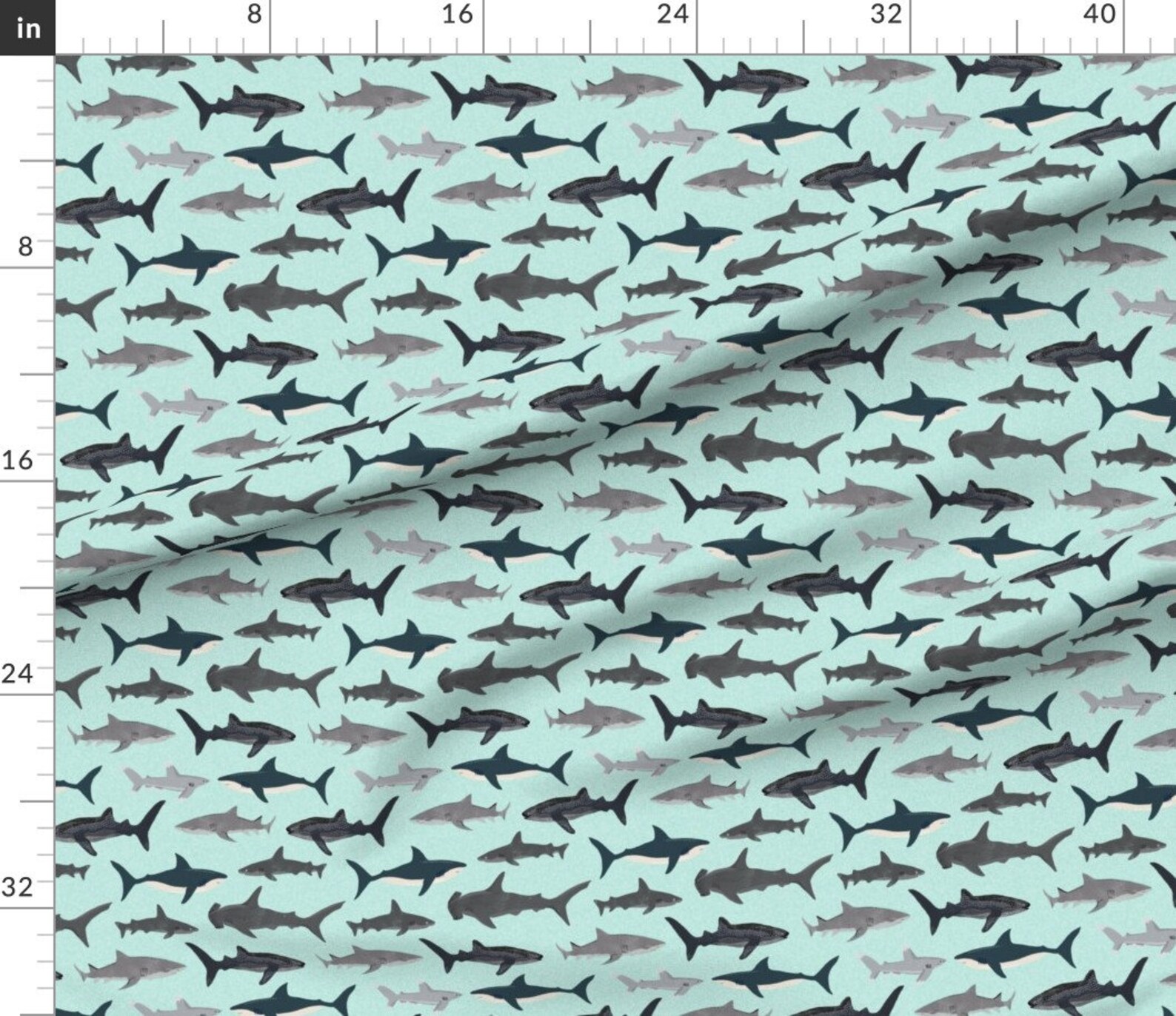 Sharks Fabric Shark // Sharks Mint Fish Ocean Sea Nautical | Etsy