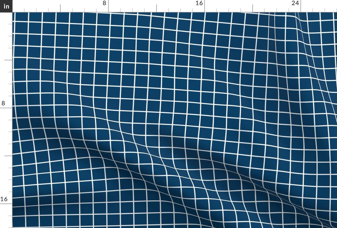 Grid Fabric - Navy Blue Windowpane Grid 1" Reversed Square Check Graph ...