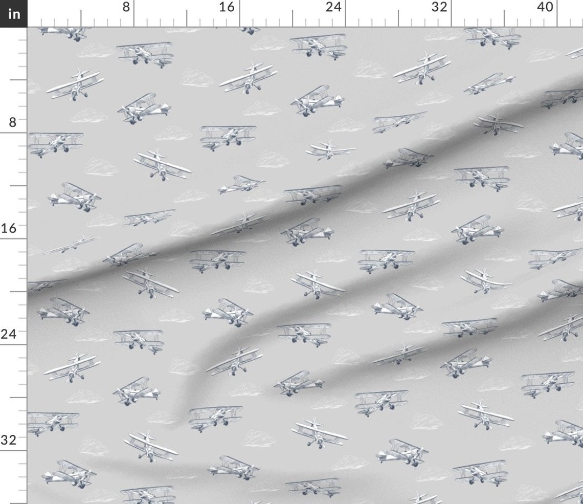 Blue Planes on Gray Fabric Biplane Barnstormers Airplane by | Etsy