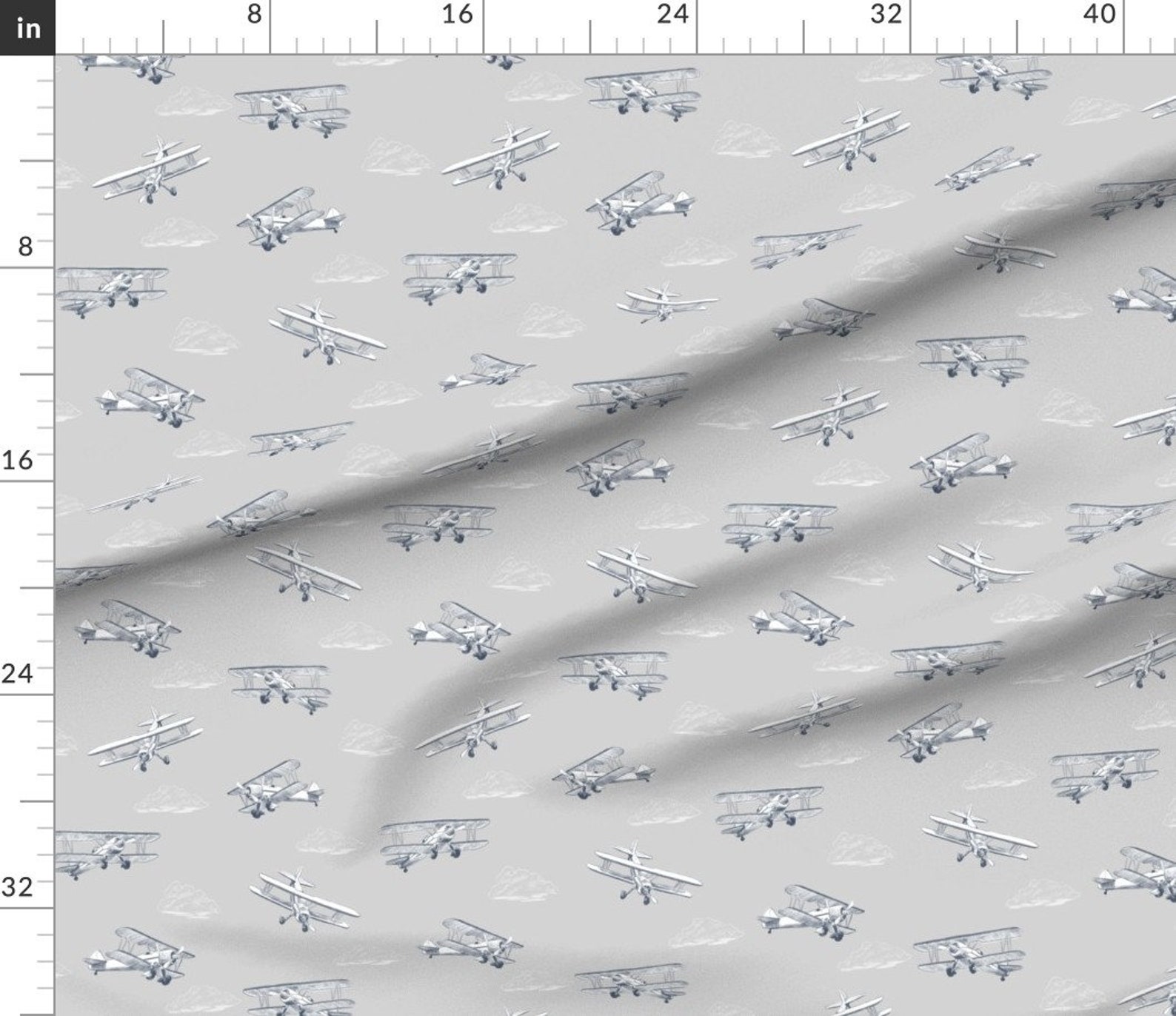 Blue Planes on Gray Fabric Biplane Barnstormers Airplane by - Etsy