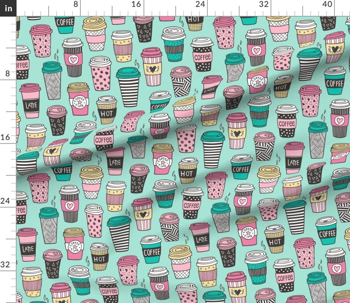 Coffee Fabric Coffee Latte Geometric Patterned Black Mint - Etsy