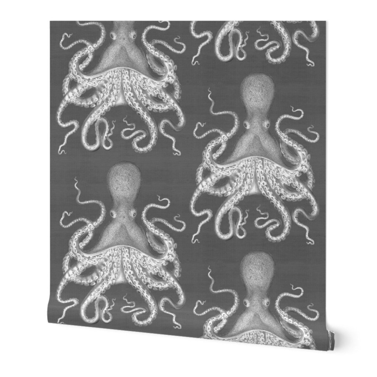 Octopus on Gray Wallpaper Octopus Oasis Gray by | Etsy