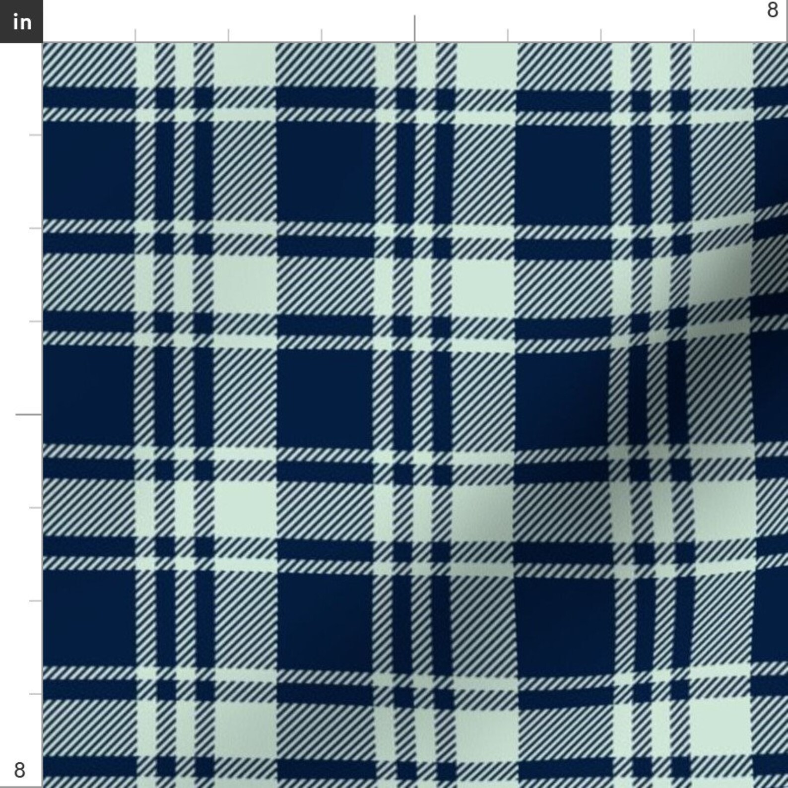 Blue Plaid Fabric Fall Plaid Dark Blue and Mint by | Etsy