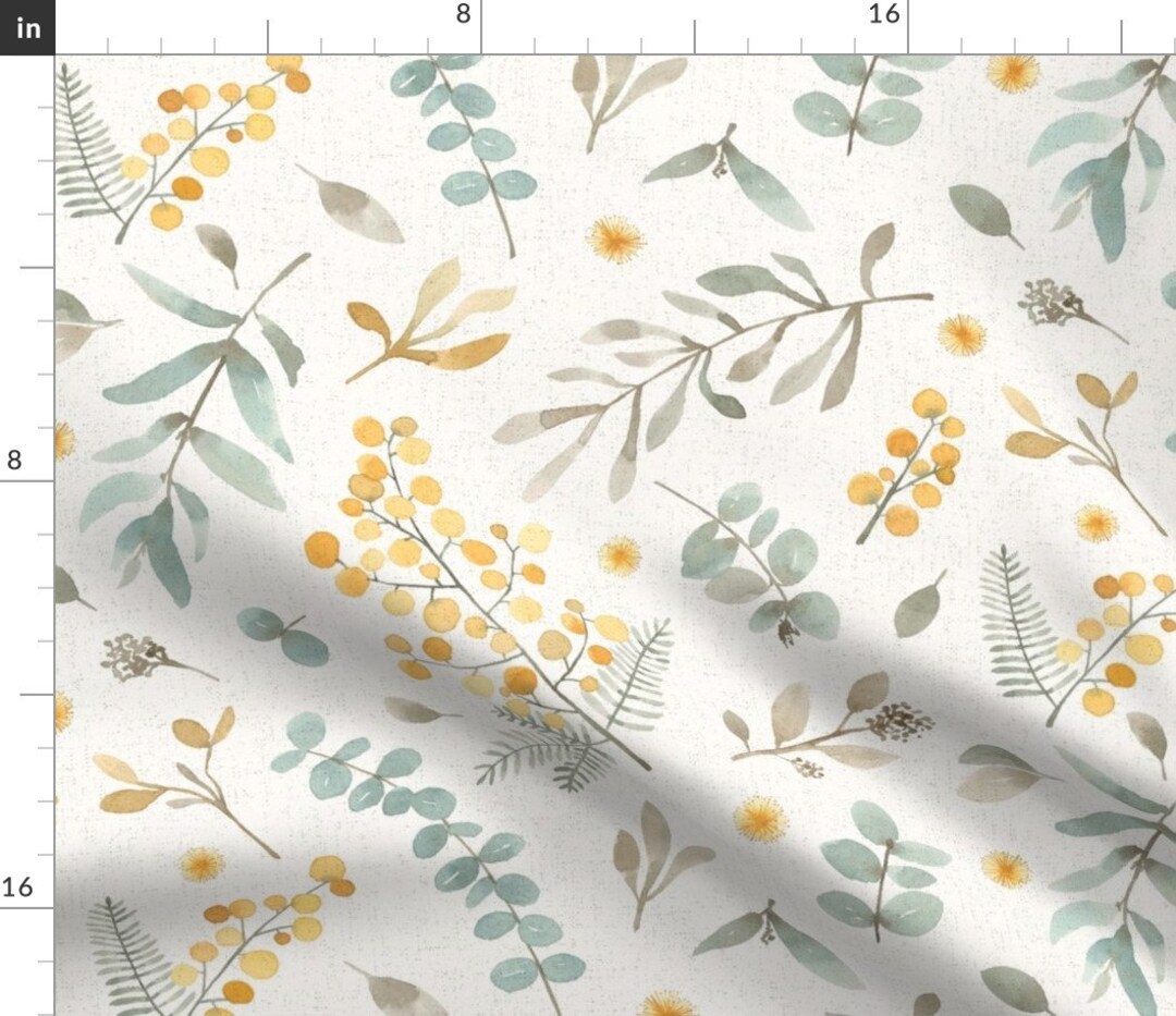 Australian Flora Fabric Australian Wattle and Eucalyptus Watercolor ...