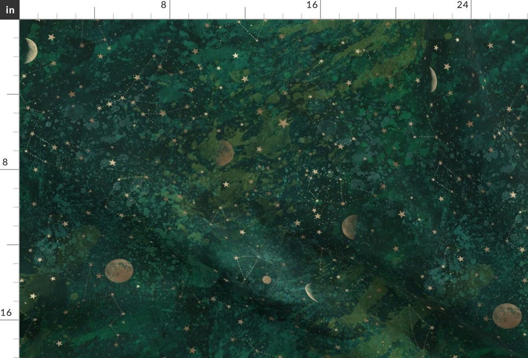 Celestial Sky Fabric - Dark Green Galaxy by Rebecca_reck_art - Emerald ...