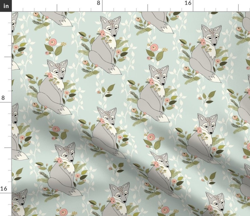 Boho Fox Fabric Flower Fox Vine Pale Aqua by - Etsy