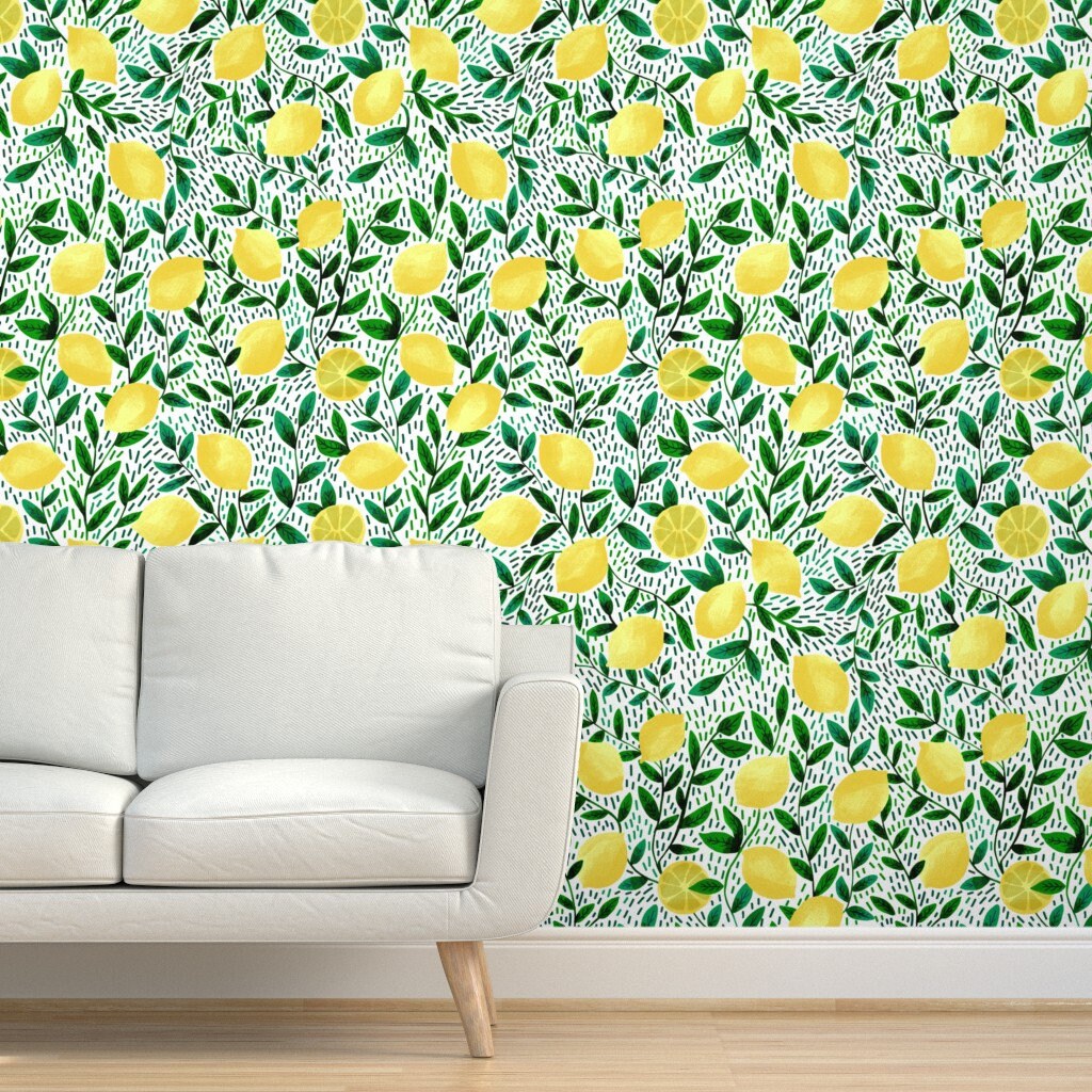 Lemon Wallpaper Lemons white by Scarlette Soleil Citrus | Etsy
