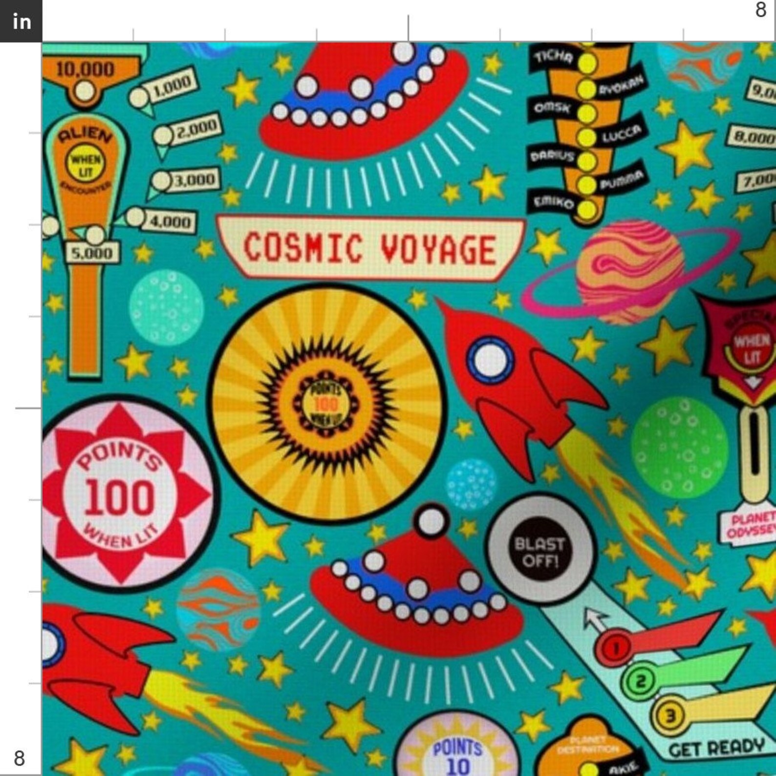 Pinball Fabric Cosmic Voyage Pinball Small by Rubydoor | Etsy