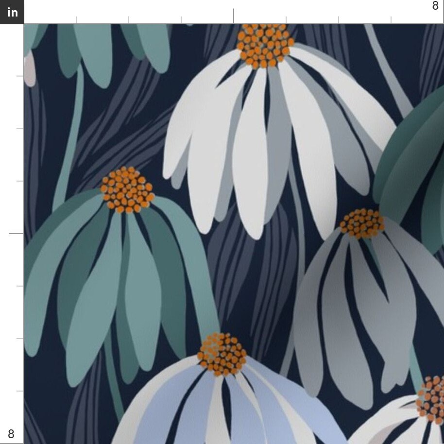 Navy Wilting Daisy Blue Pattern Fabric Summer Garden on Navy - Etsy