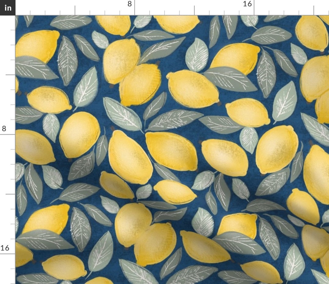 Navy Blue Lemons Fabric the Grove Blue Citrus Fruits by - Etsy