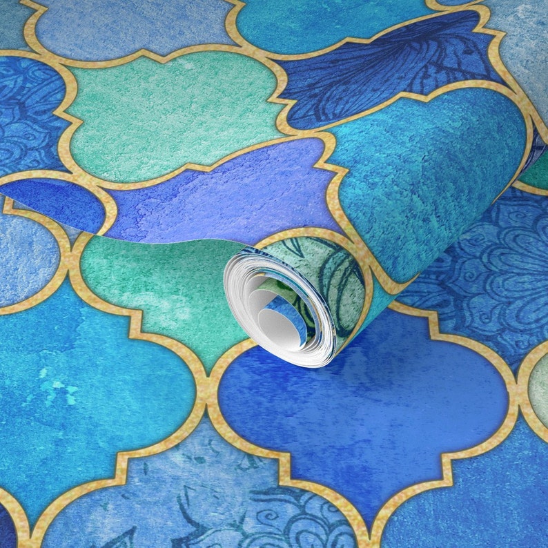 Moroccan Wallpaper Cobalt Blue Aqua Moroccan by Micklyn - Etsy