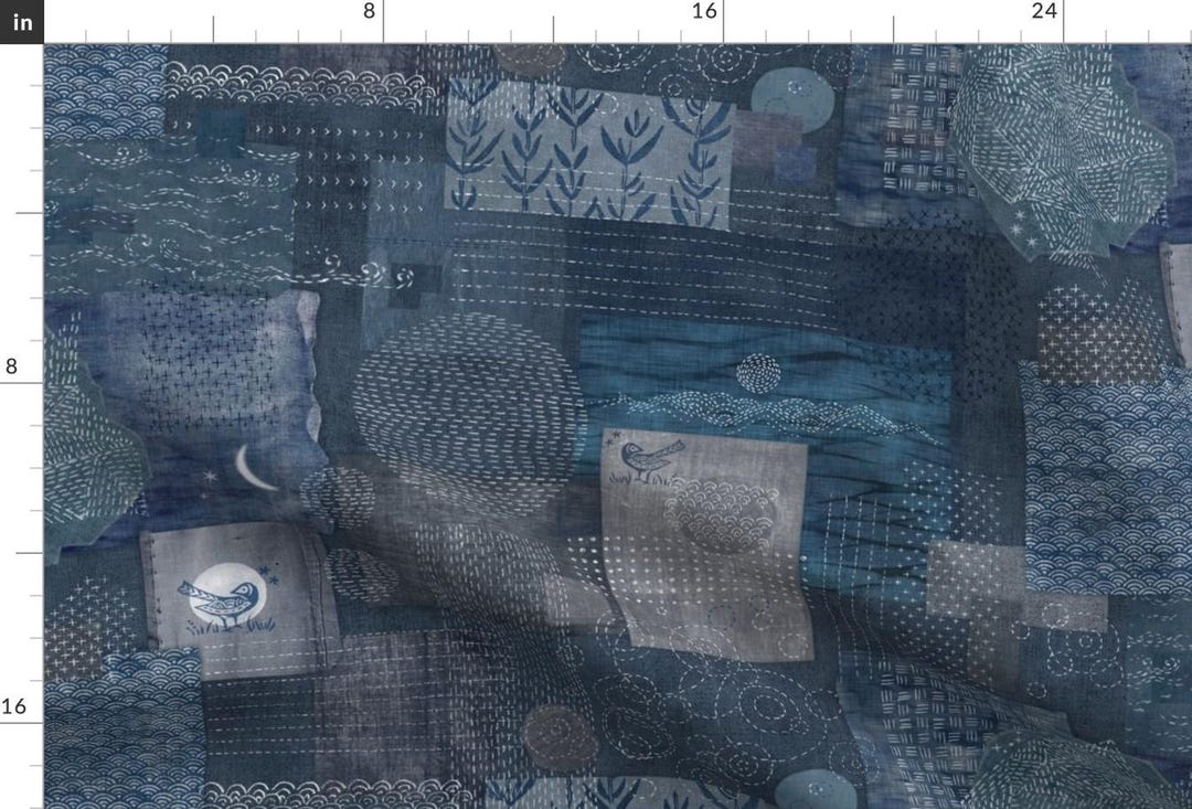 Sashiko Indigo Fabric - Japanese Stitch Pattern by Forests - Blue ...