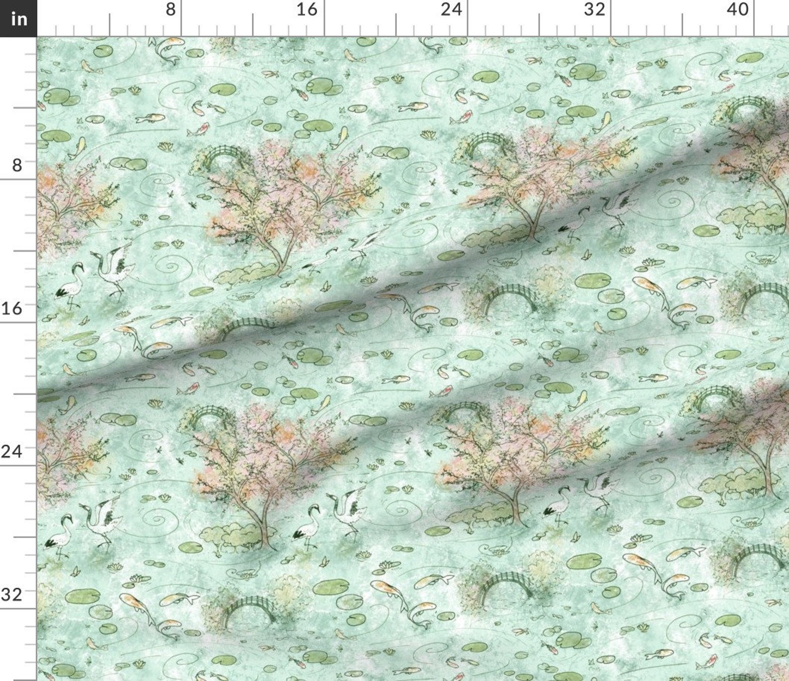 Koi Pond Fabric Tranquil Garden by Lemon Chiffon Fish - Etsy