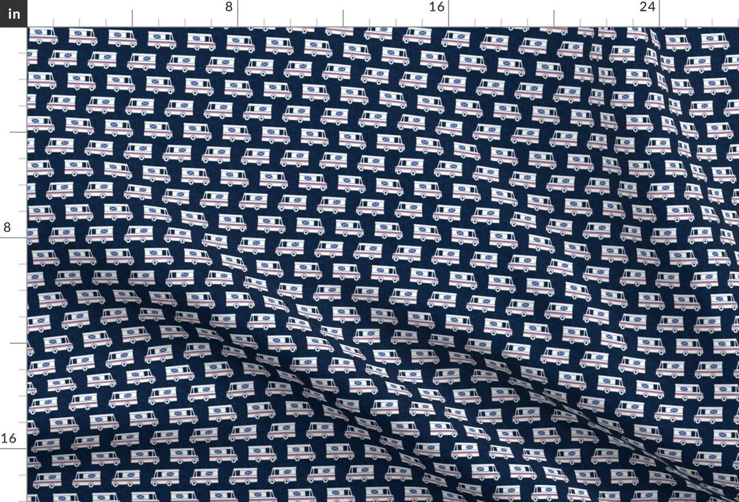 Mail Truck Fabric - Small Scale Mail Trucks Navy by Littlearrowdesign ...