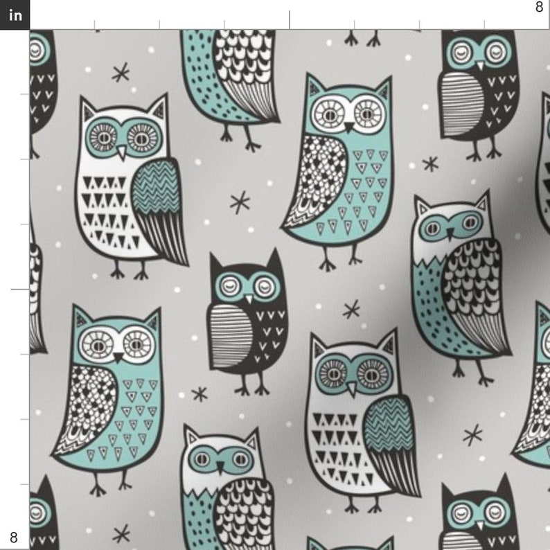 Owl Fabric Owls Owl Woodland Fall Winter Black White Green - Etsy