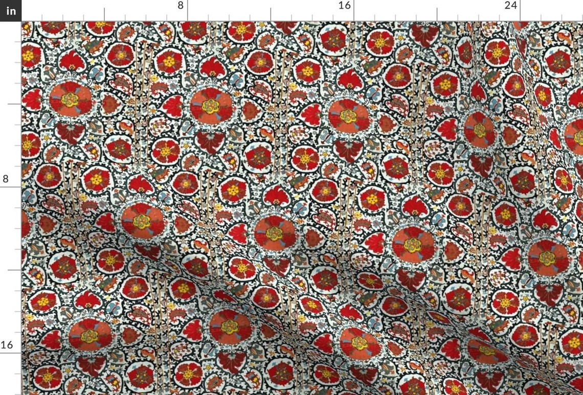Russian Fabric - Intricate Filigree Red Poppy Traditional Folk Art ...