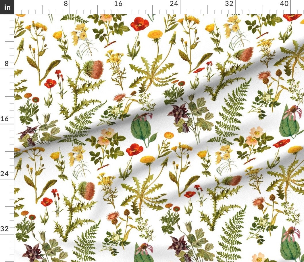 Botanicals Fabric Vintage Botanical Wildflowers Lg. by | Etsy