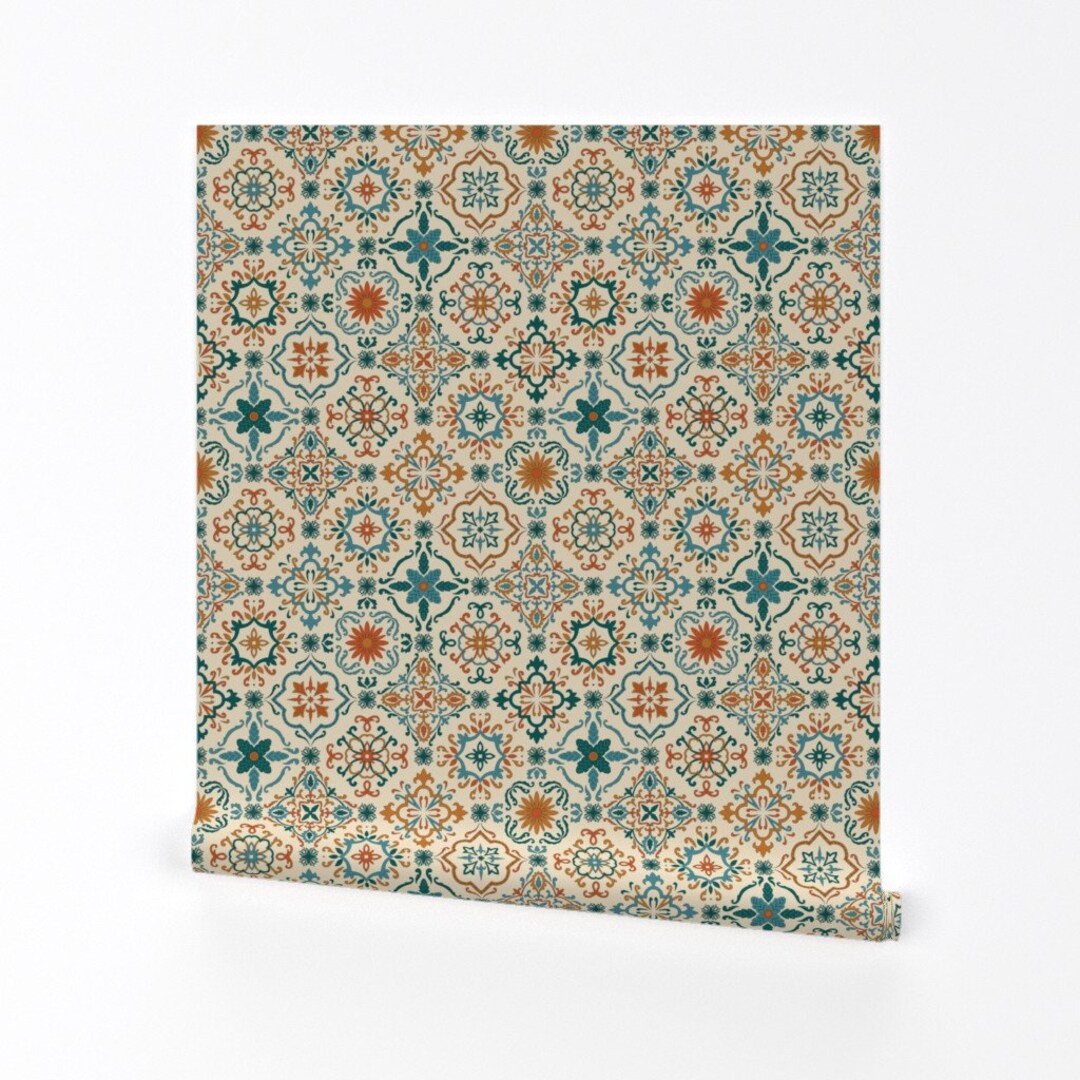 Spanish Wallpaper Spanish Tiles by Maritcooper Blue Orange White ...
