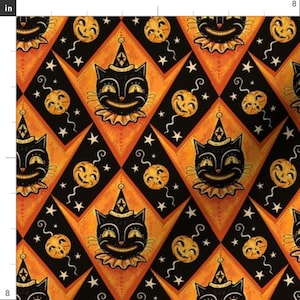 Retro Cat Clown Fabric - Grinning Black Cat Jacks by ...