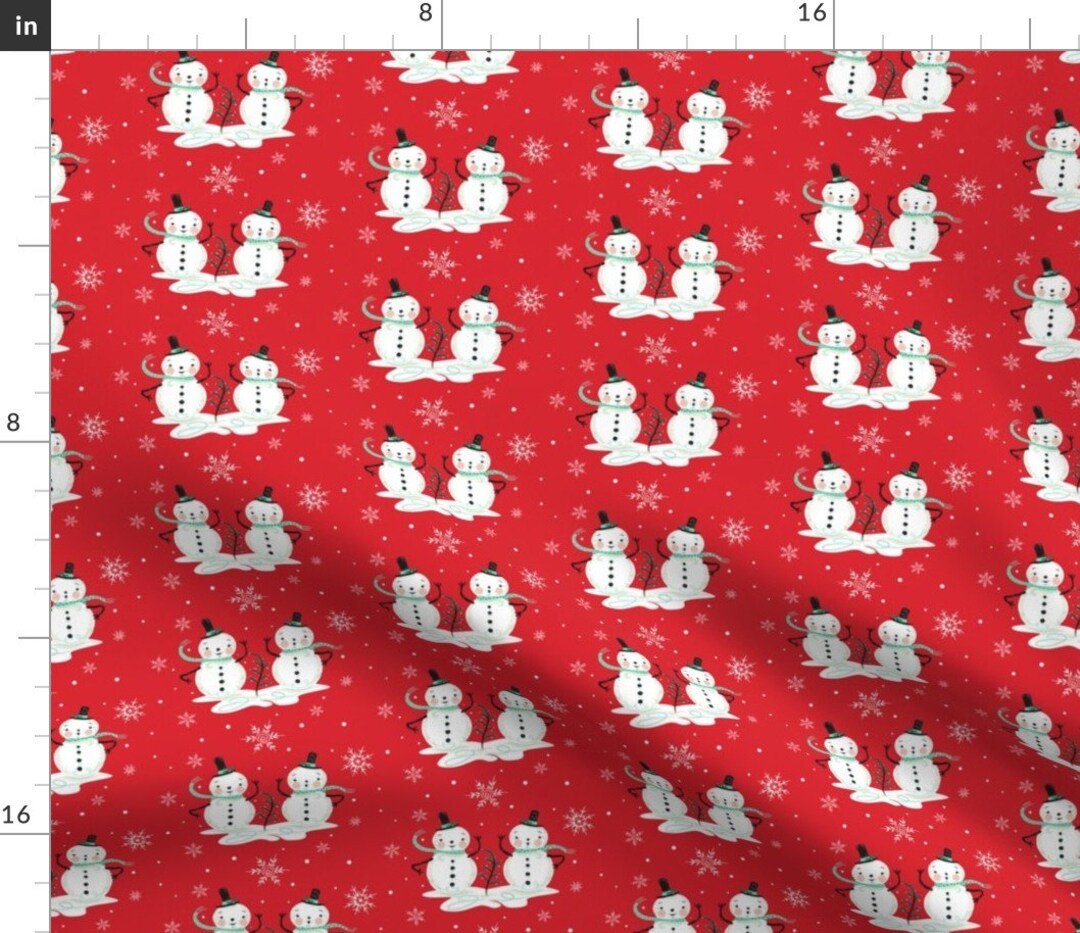 Snowmen Fabric Snowman Couple Red by Johannaparkerdesign - Etsy