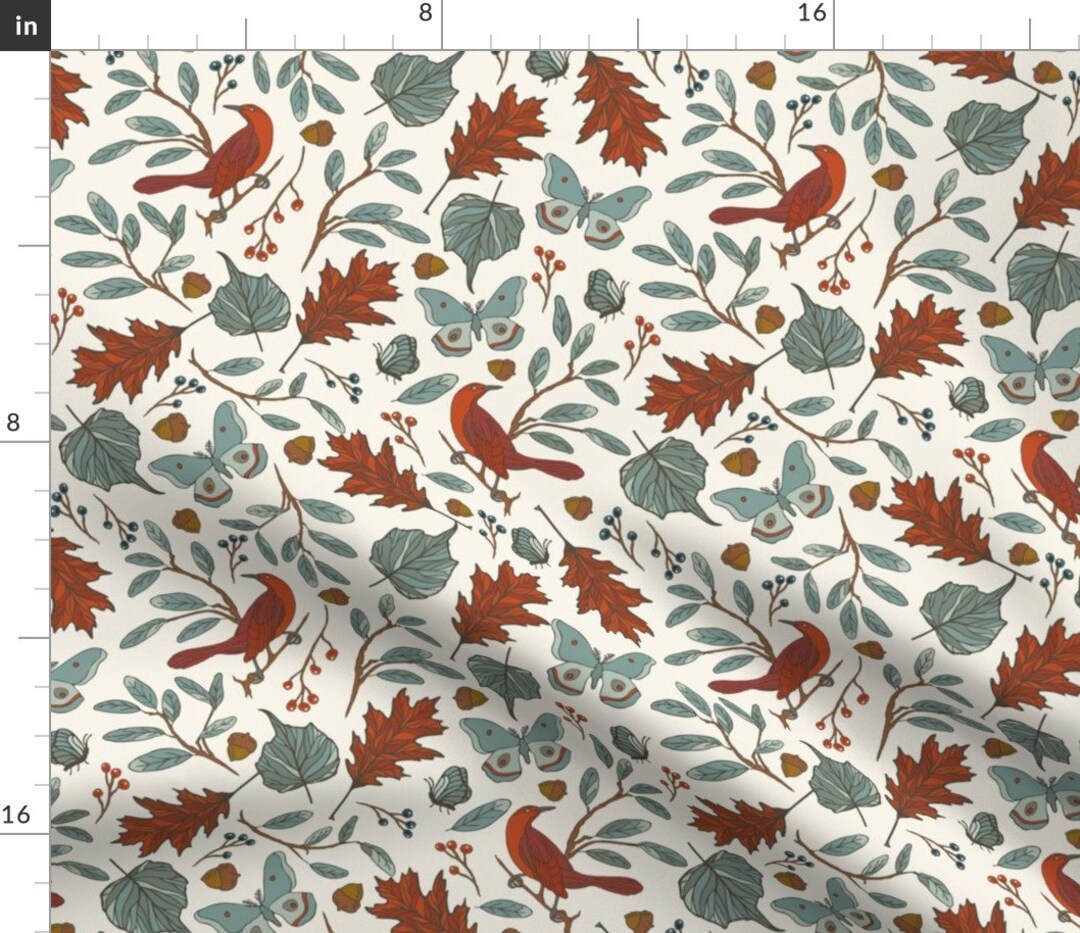 Red Bird Fabric Red Bird Ivory by Fernlesliestudio Red Bird Traditional ...