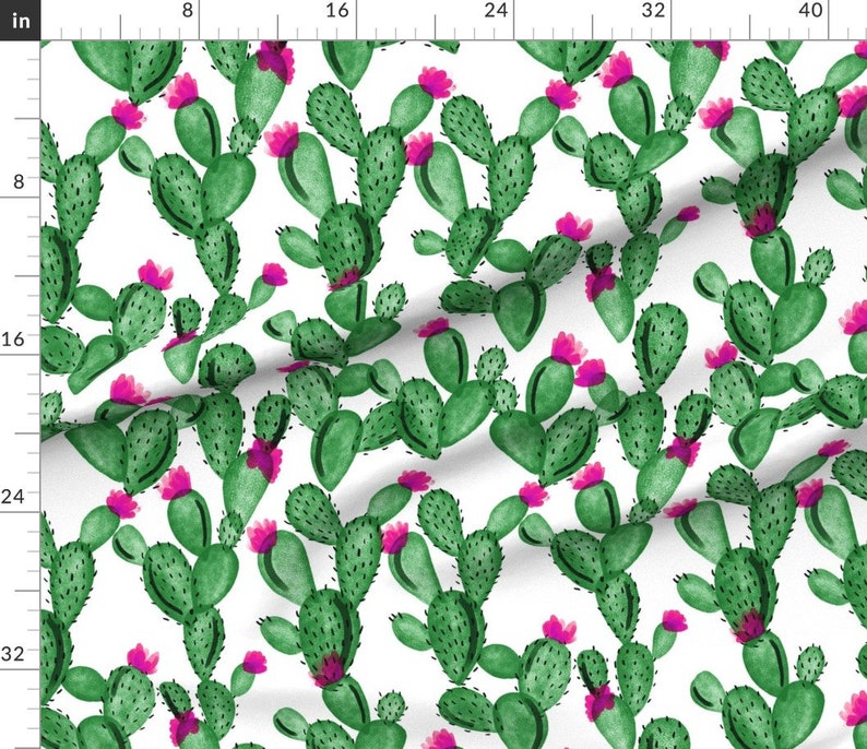 Green Watercolor Cactus Fabric Emerald Paddle Cactus Rose - Etsy