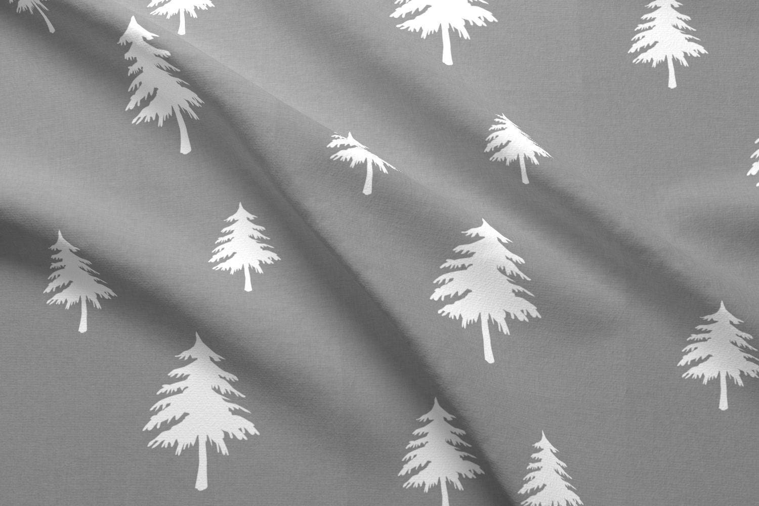 White Trees on Gray Fabric Trees On Grey Linen By Modfox | Etsy