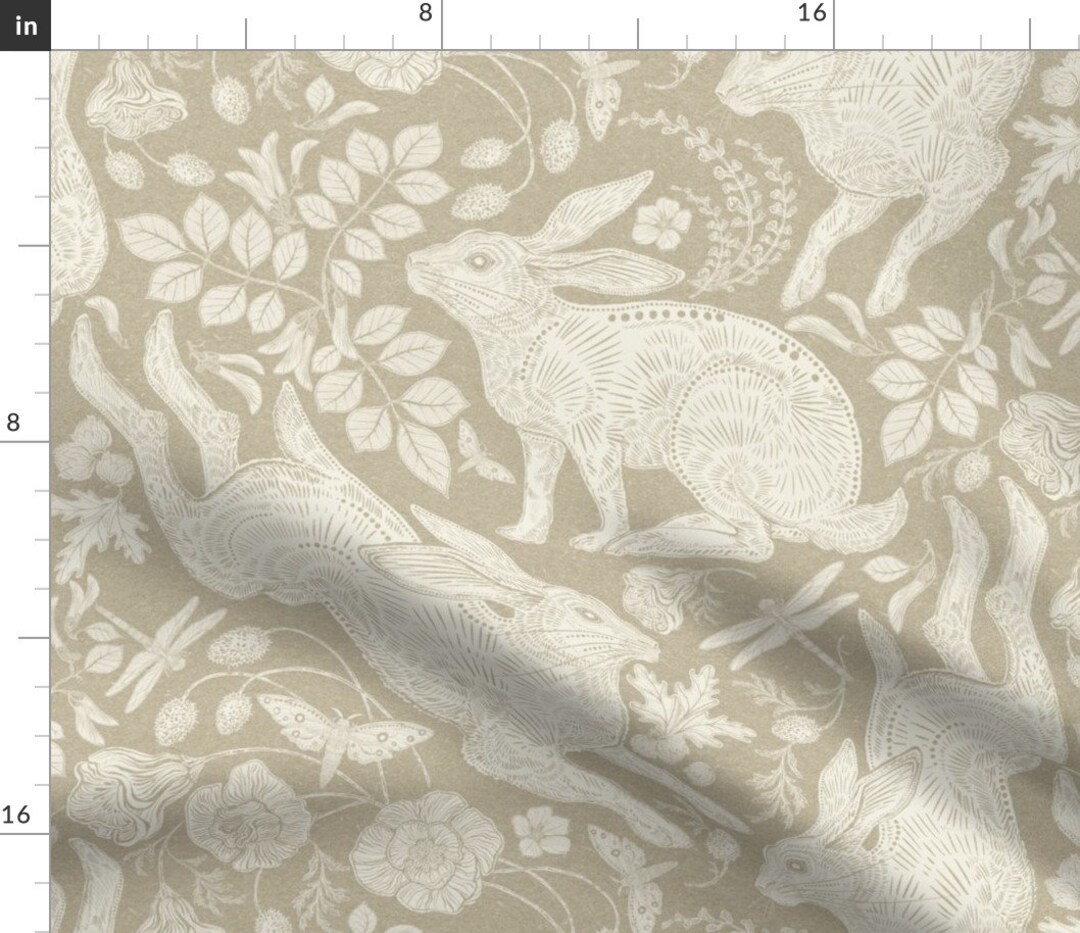 Neutral Rabbits Fabric Ivory Rabbit by Silver_steer_design - Etsy