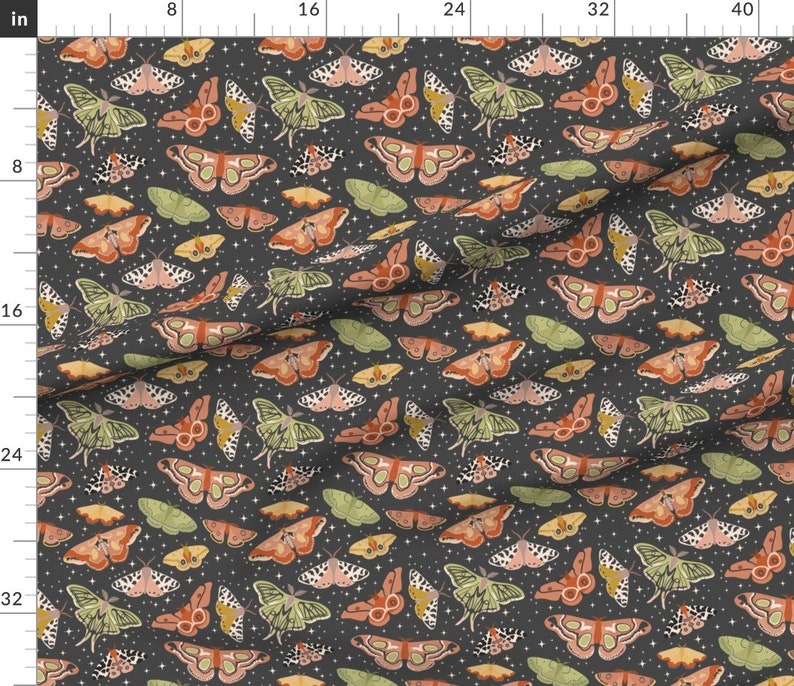 Moth Fabric Moths in the Night by A Spacecat Moth Gray - Etsy