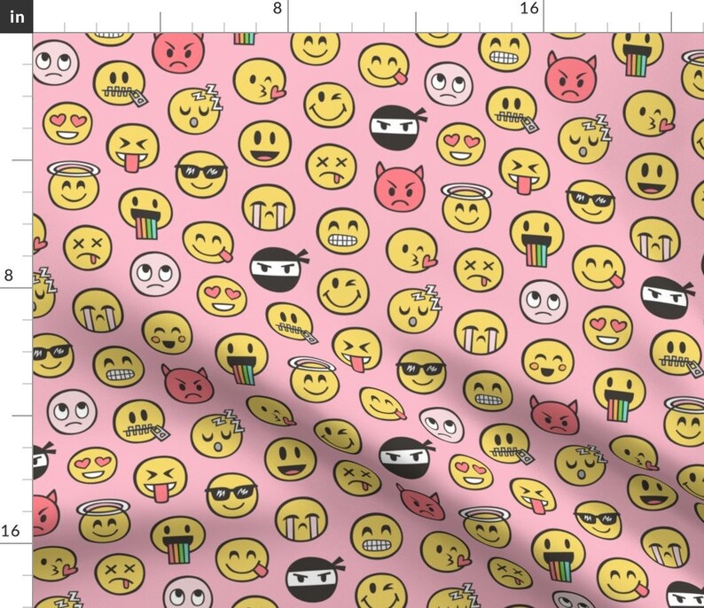 Smiley Face Fabric Smiley Emoticon Doodle Pink By Caja - Etsy México