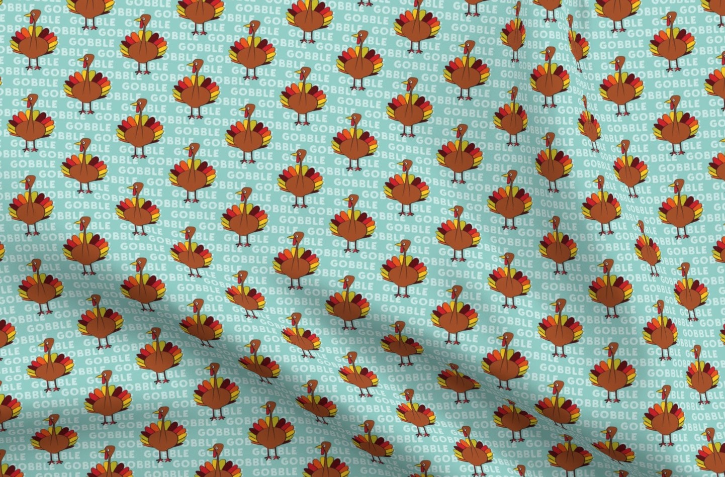 Turkey Fabric Gobble Gobble Thanksgiving Turkey By | Etsy