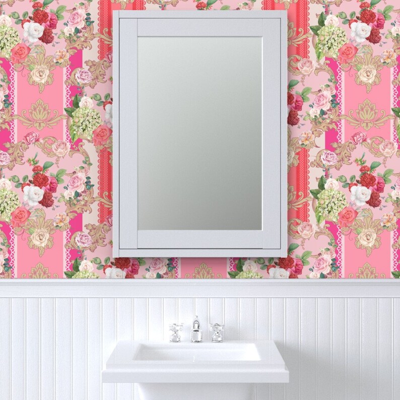 Rococo Pattern Wallpaper Pink Rococo Romance by Susie B - Etsy