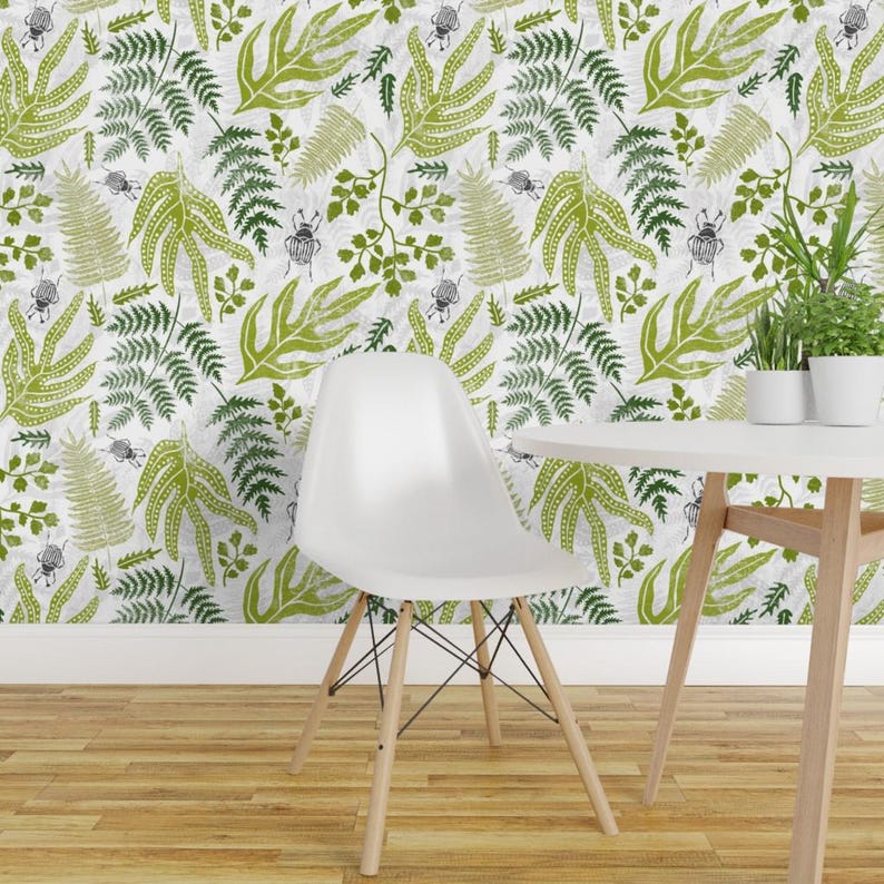 Ferns Wallpaper - Fernery Block Print Style 2 by Pinky Wittingslow ...