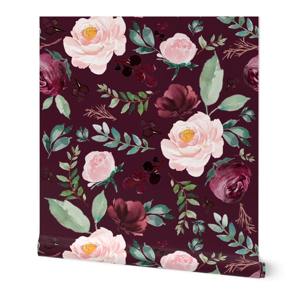 Wine Floral Wallpaper Wild at Heart Florals by Shopcabin - Etsy