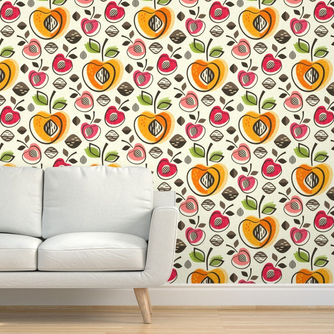 Retro Cherries Wallpaper Retro Cherries And Peaches By | Etsy