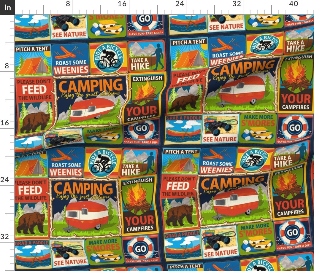 Camping Fabric Camping Crests by Retrorudolphs Camping - Etsy