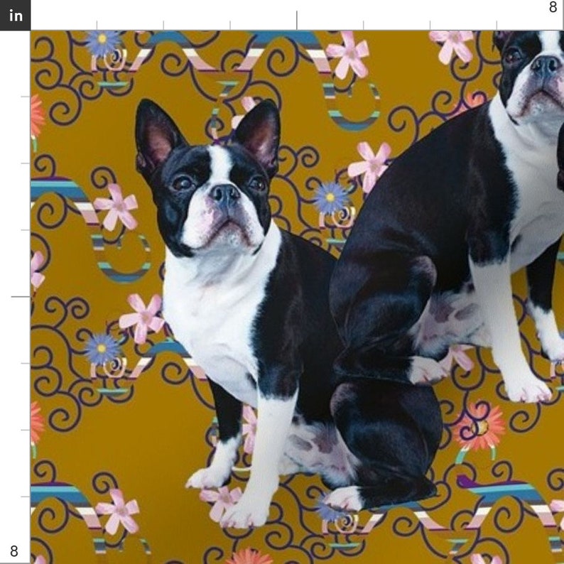 Floral Boston Terrier Fabric Boston Terriers Pattern by - Etsy
