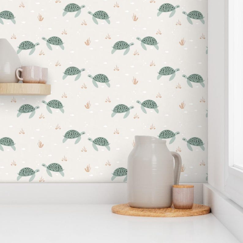 Boho Sea Turtles Removable Peel and Stick Wallpaper - Coastal Nautical ...