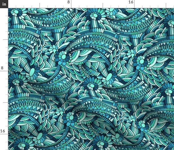 Wave Abstract Geometric Fabric Blue Waves by Juliabadeeva | Etsy