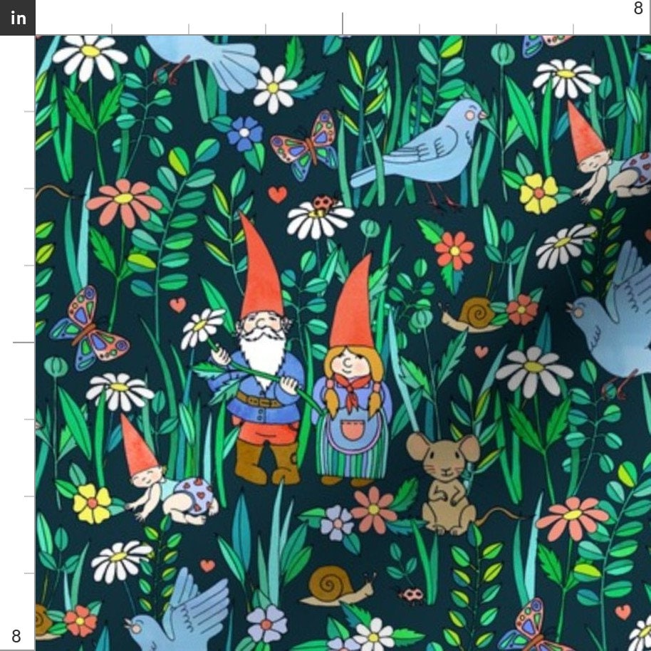 Garden Gnomes Fabric Gnome Family Love Green Version by | Etsy