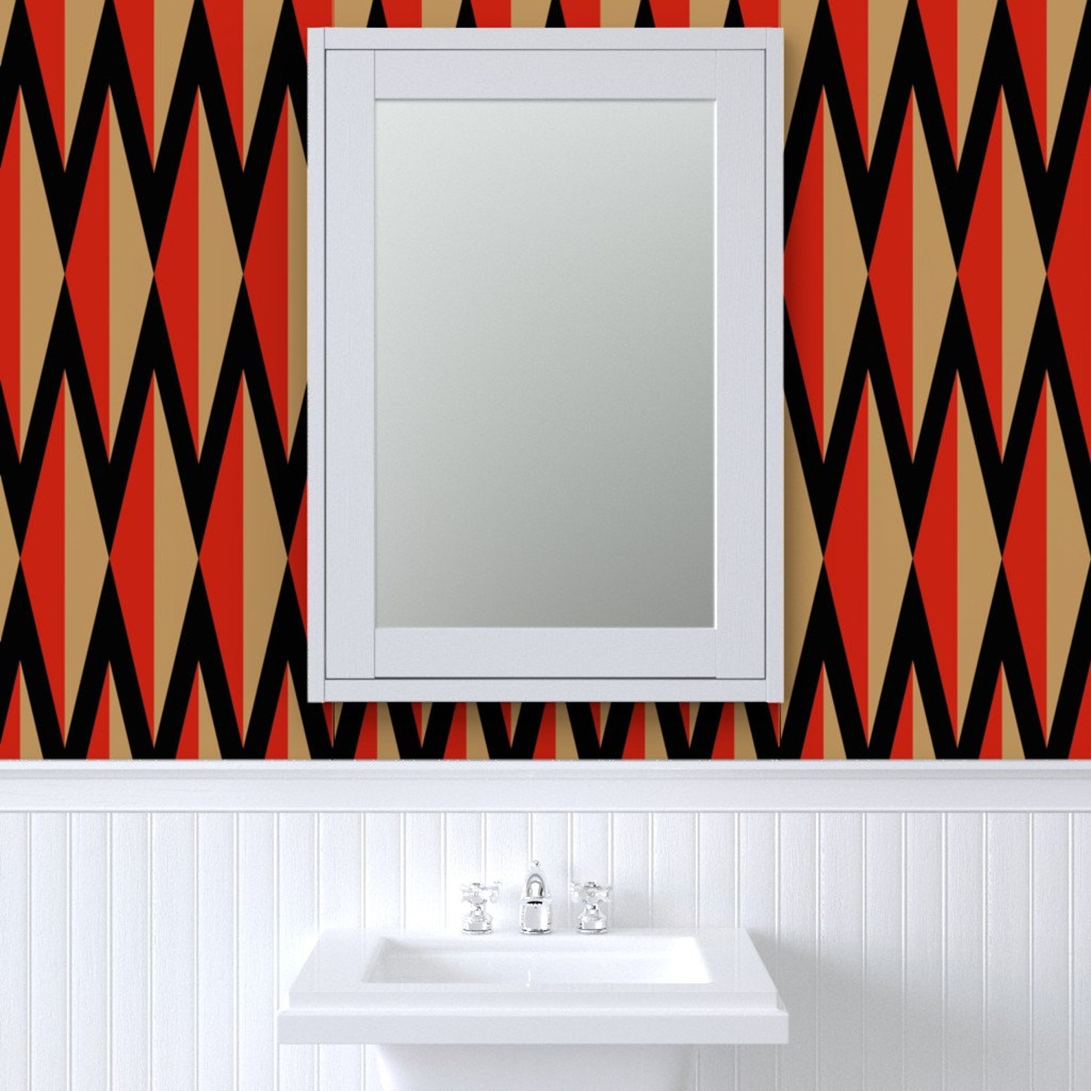 Red Diamonds Wallpaper Red and Black Geo by Thirdhalfstudios - Etsy