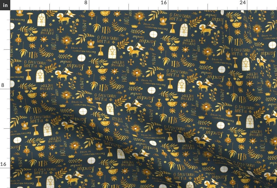 Catholic Fabric - Adoration by Abigailhalpin - Teal Gold Religious ...