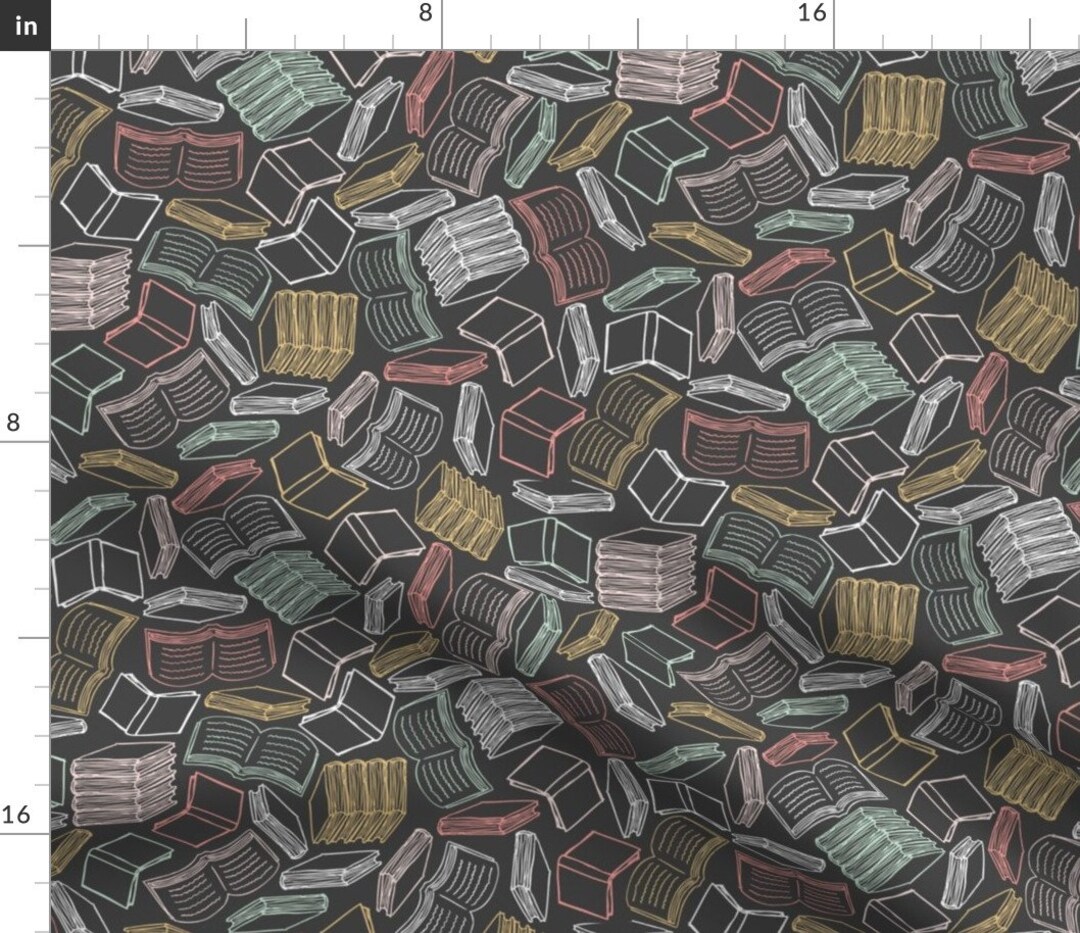 Book Fabric so Many Books... mint and Coral by Robyriker Books Mint ...
