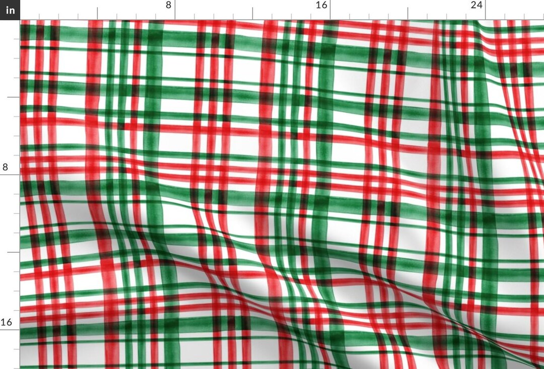 Christmas Plaid Fabric - Christmas Watercolor Plaid Bright by ...